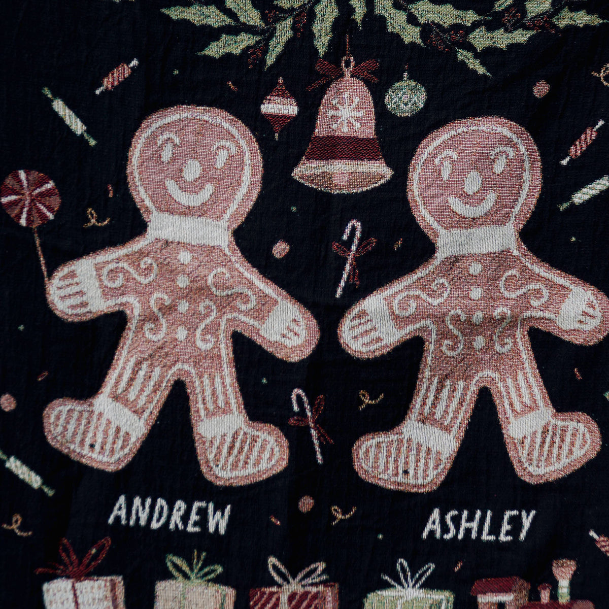 Personalized Gingerbread Christmas Couple Woven Throw – Relatable Basic