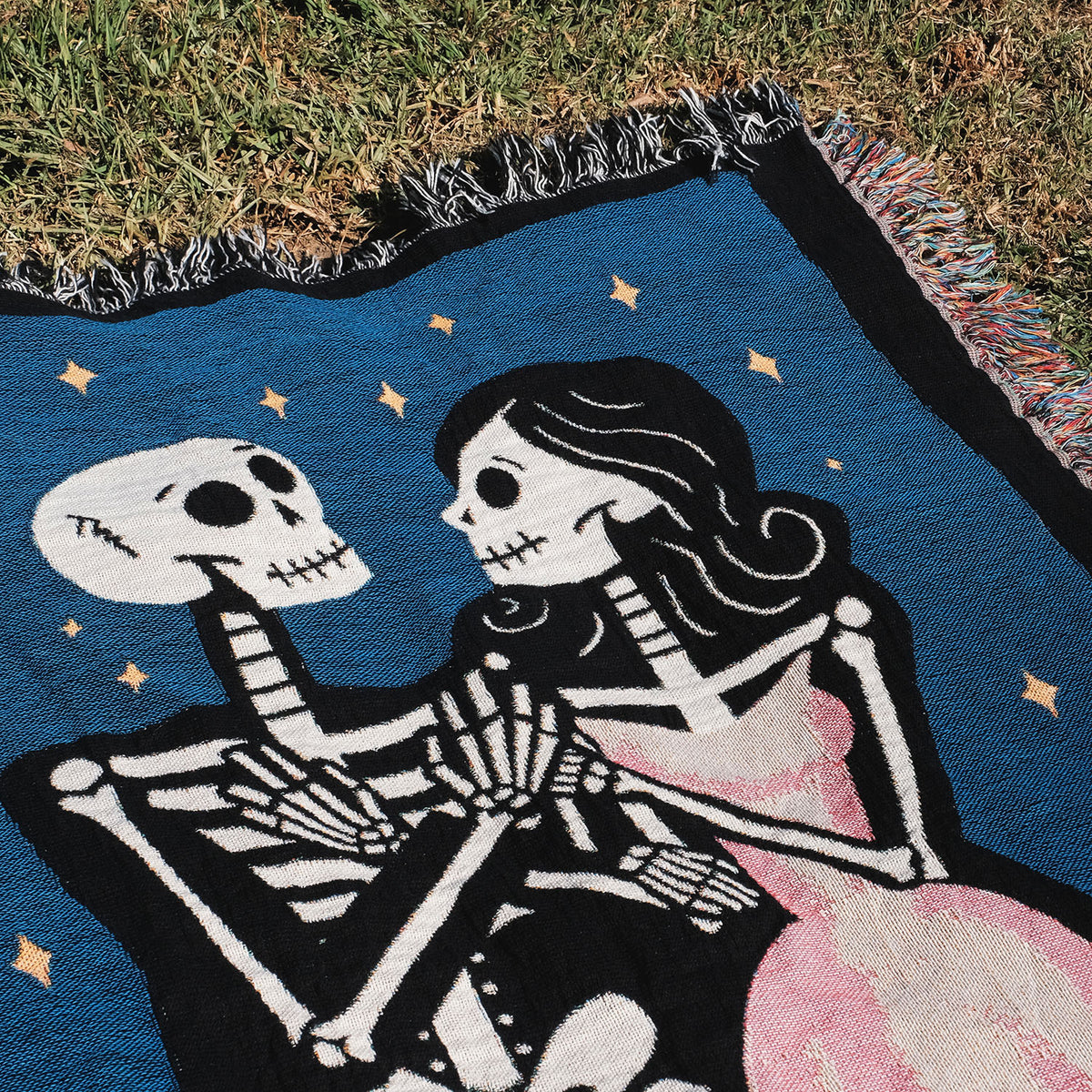 Personalized Skeletons Movie Poster Couple Woven Blanket | Relatable Basic