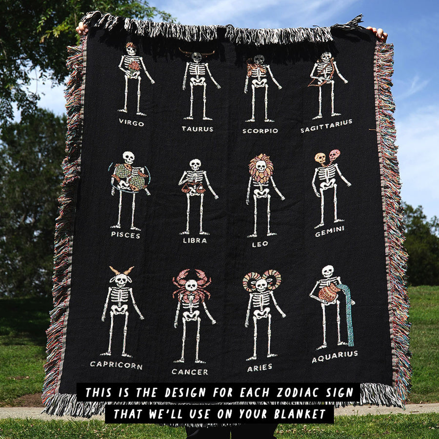 Personalized Zodiac Skeleton Couple Woven Blankets | Custom Astrology ...